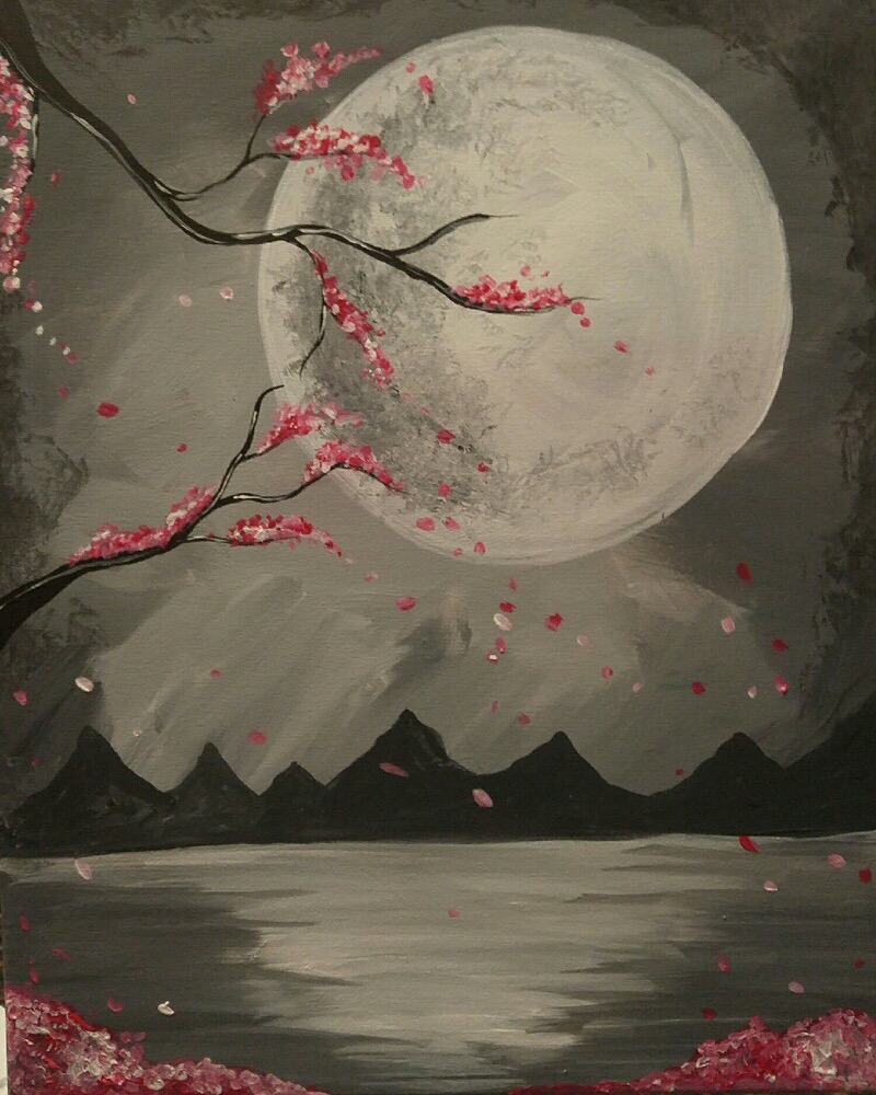 Moonlight Cherry Blossoms - Pinot's Palette Painting